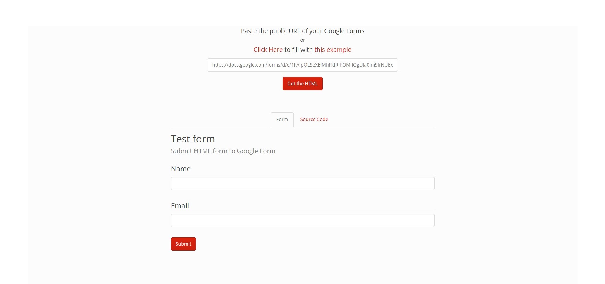 Submit HTML form to Google Form
